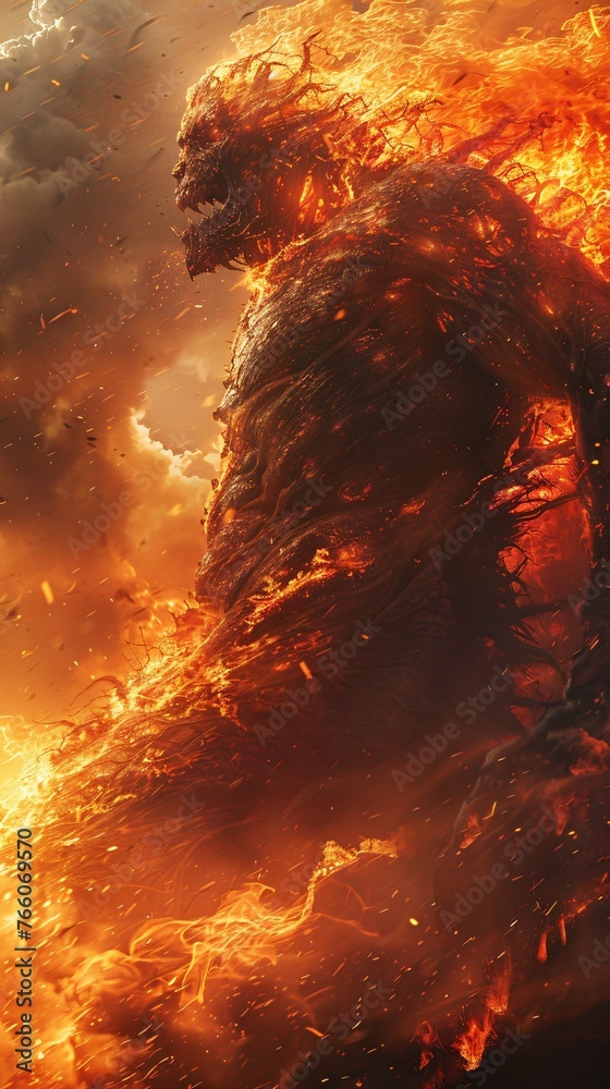 As the fire monster emerges the air shivers with heat its every step ...