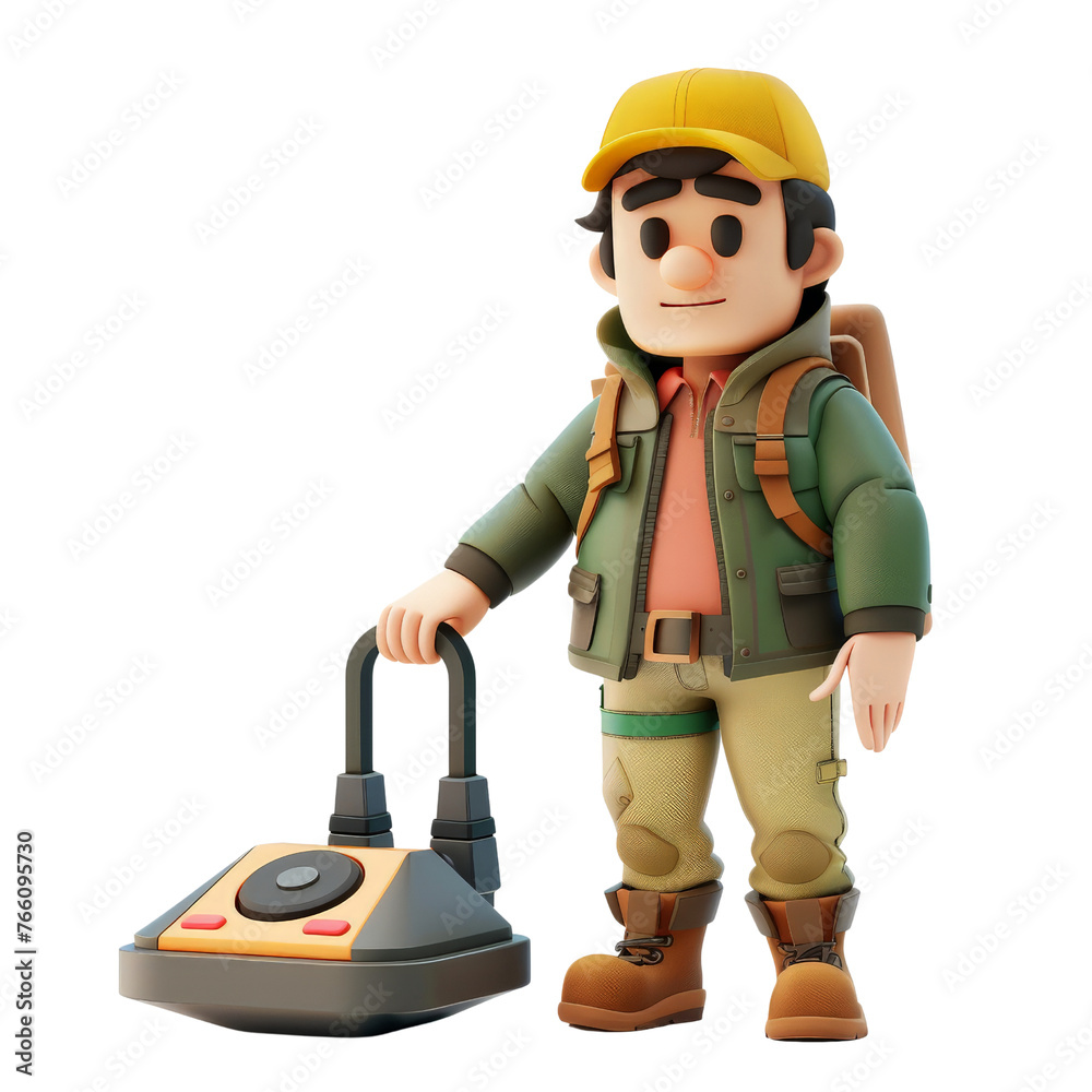 3D render of man with metal detector isolated on transparent background ...
