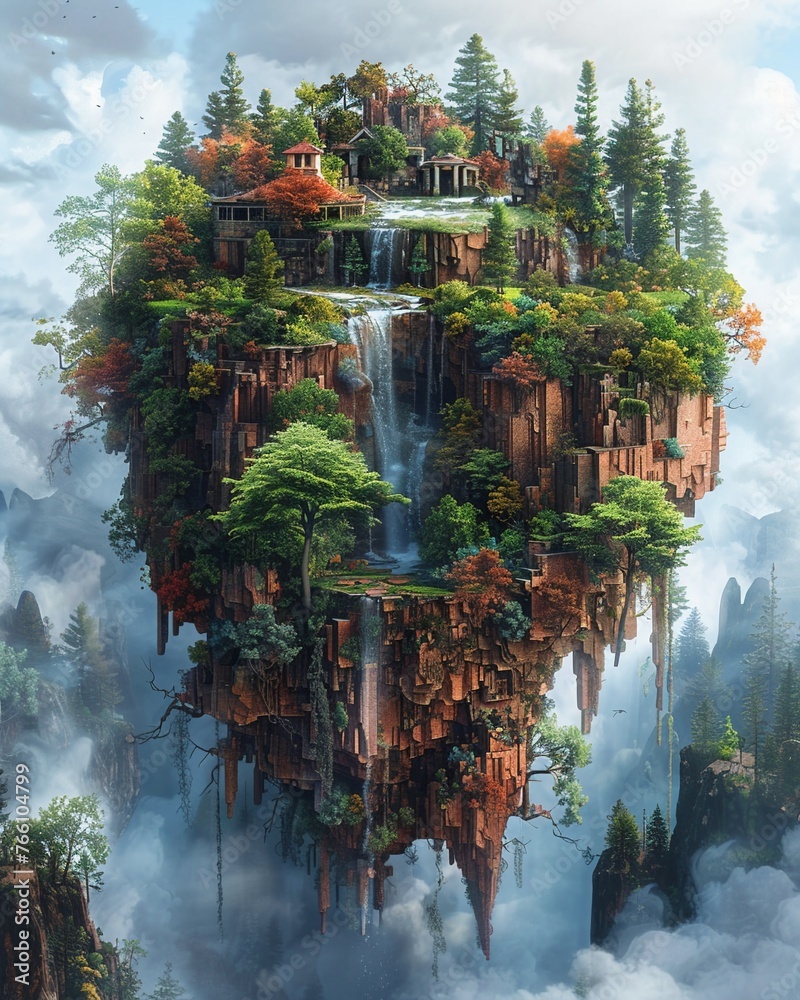 Delve into a surreal dreamscape with an aerial view, where reality ...