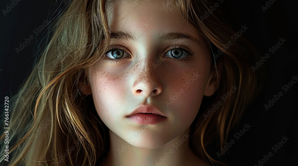 Pretty 16s teen portrait isolated on black background. Attractive girl ...