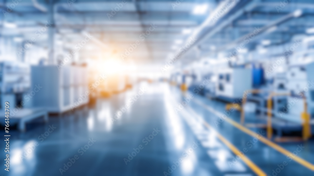 Blurred factory interior, defocused manufacturing line with gas pipe ...
