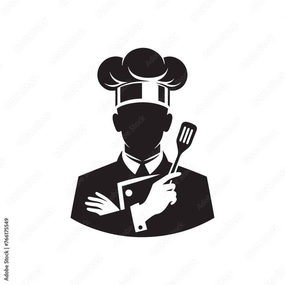 Chef Silhouette Vector: Culinary Master's Outline in Professional ...