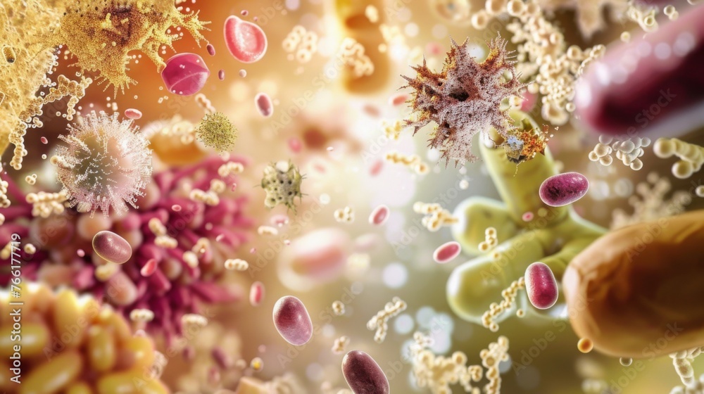 Hyperrealistic depiction of the immune response during a microscopic ...