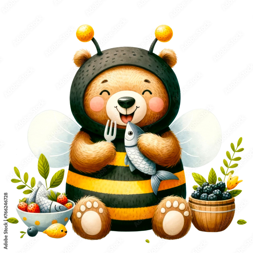 Bear-Bee Themed Birthday Illustration, A collection of adorable bear ...