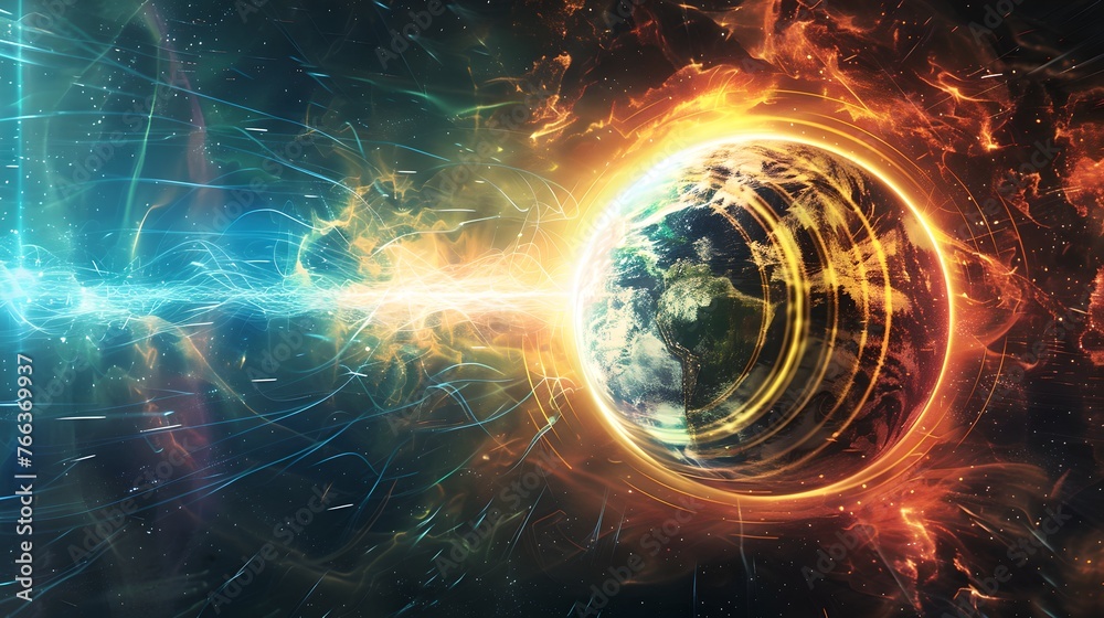 Vibrant abstract energy explosion with Earth. Sci-fi wallpaper with ...