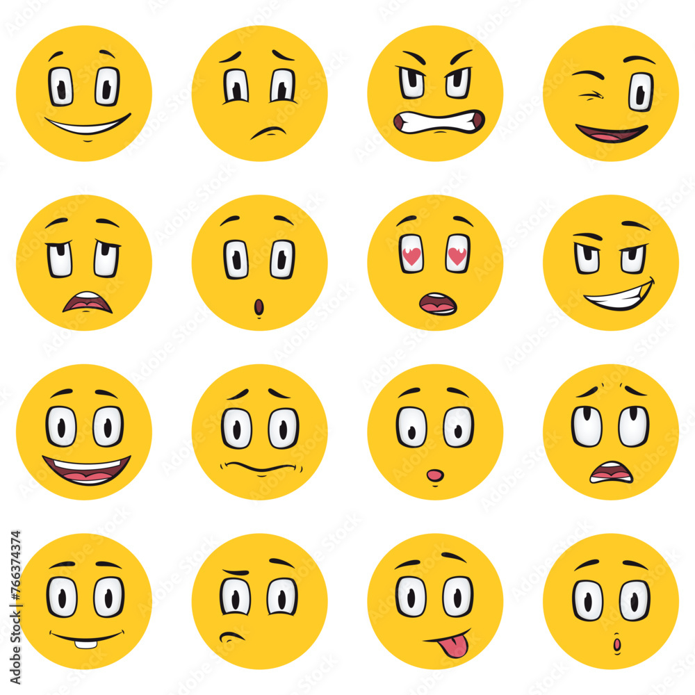 Cartoon faces. Funny face expressions, caricature emotions. Cute ...