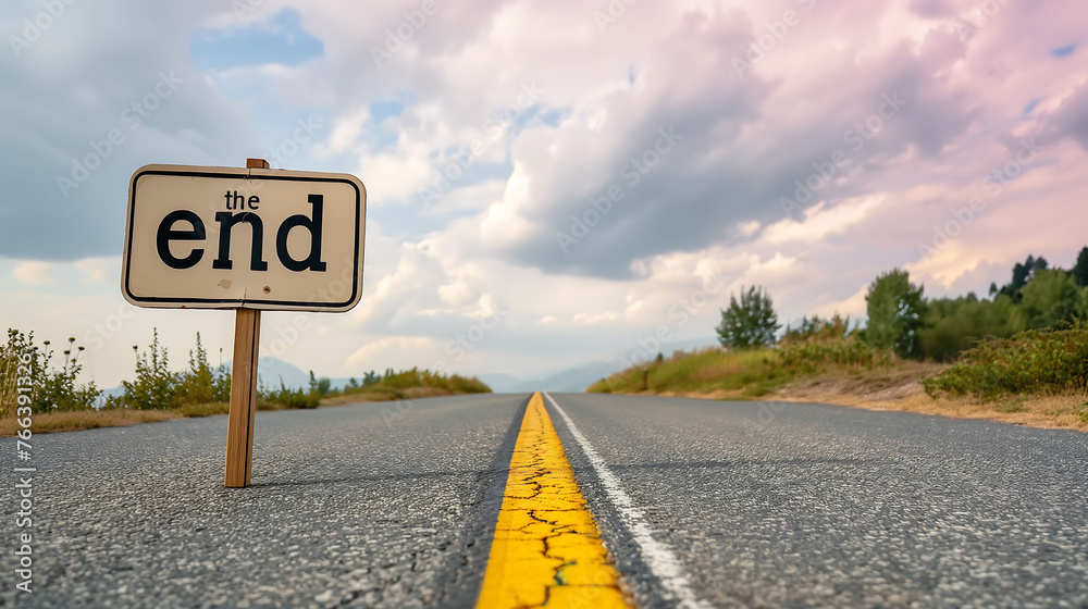 End of the road with clouds and sky background for banner and poster ...