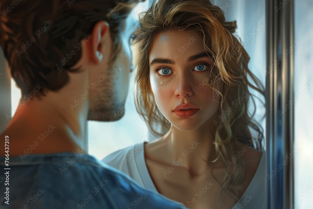 Gender Dysphoria : A handsome man looking in a mirror. His reflection ...