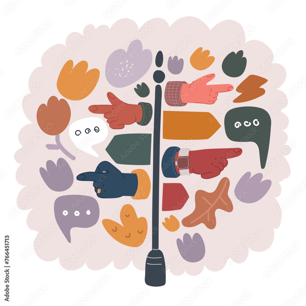 Cartoon vector illustration of Street sign on the beach indicating ...