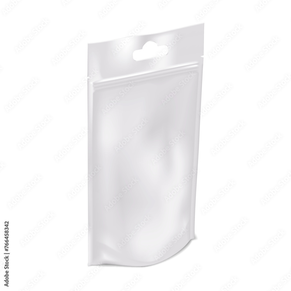 Blank white tear notch stand-up pouch with zip lock and euro hole ...