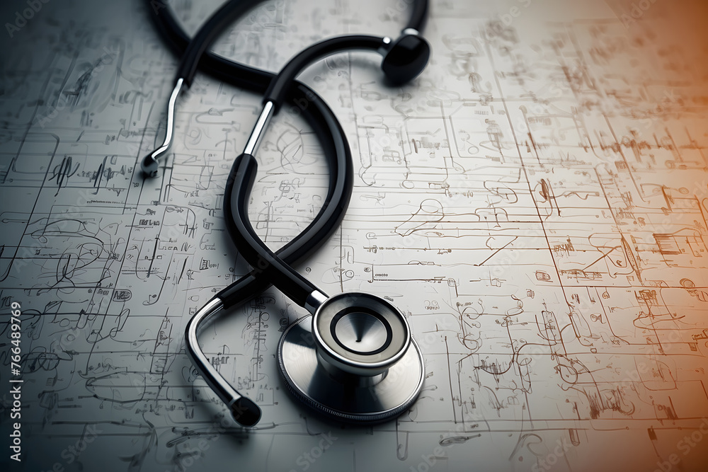 Medical theme background with a stethoscope and medical symbols. Stock ...