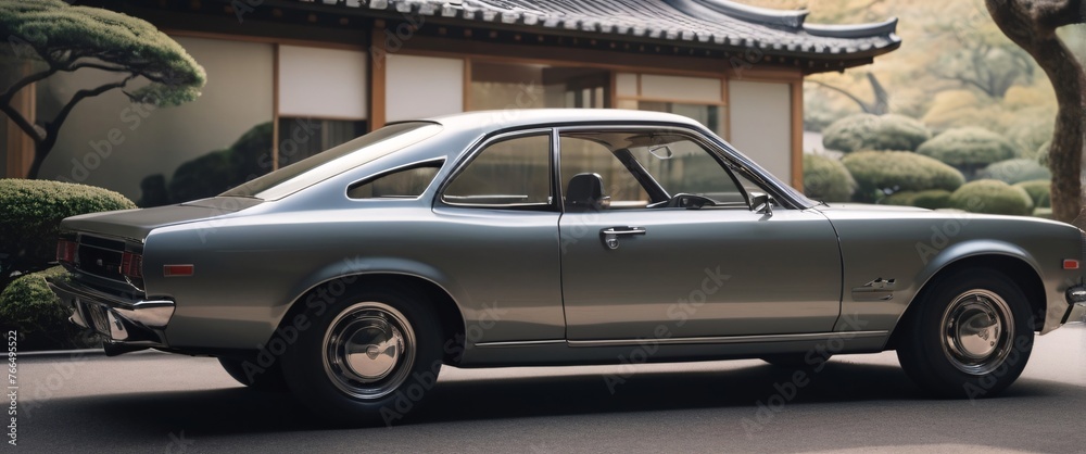 Portrait of a classic car facing the camera, minimalist, deadpan, banal ...