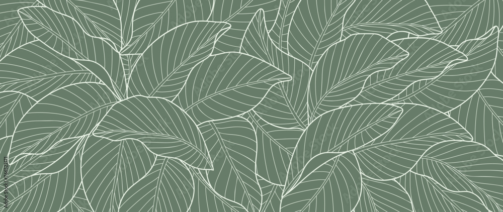 Abstract foliage line art vector background. Leaf wallpaper of tropical ...