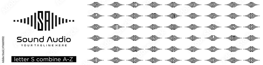 set of audio logo design combined letter S with A to Z and numbers from ...