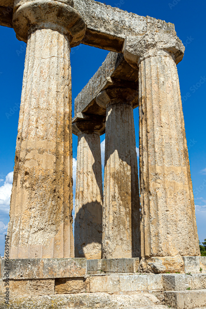 The archaic temple of Apollo, in ancient Corinth, Greece. It was built ...