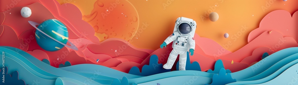 Papercraft art stock image of a paper outer space adventure, astronauts ...