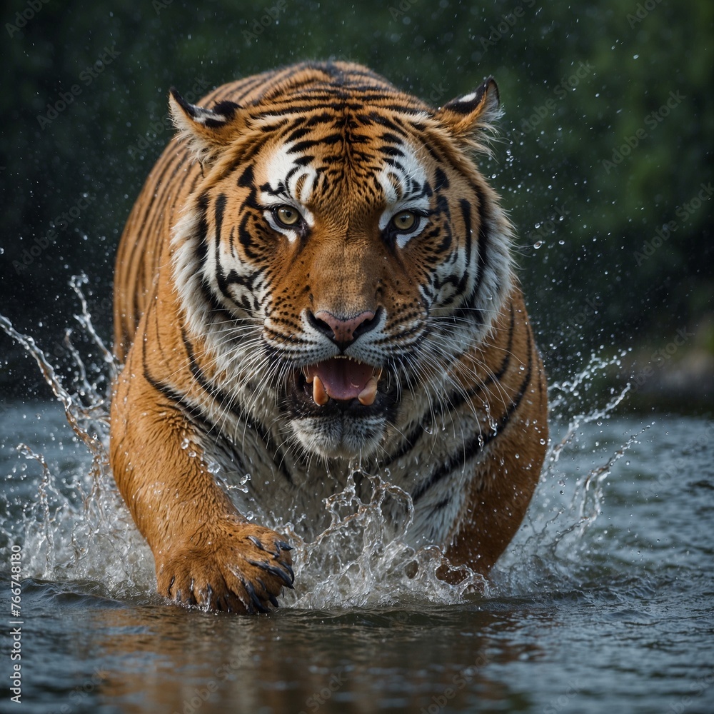 Siberian tiger, Panthera tigris altaica, low angle photo in direct view ...
