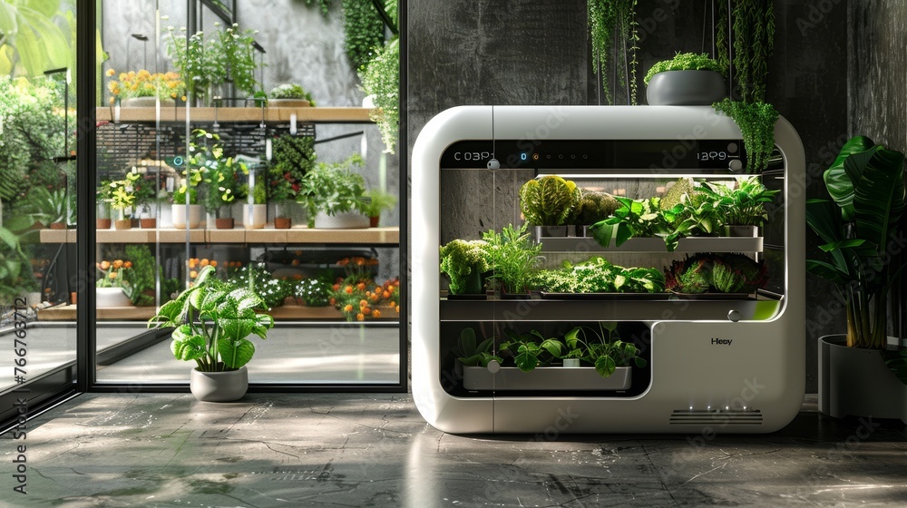 A minimalist hydroponic farm setup with futuristic technology for ...
