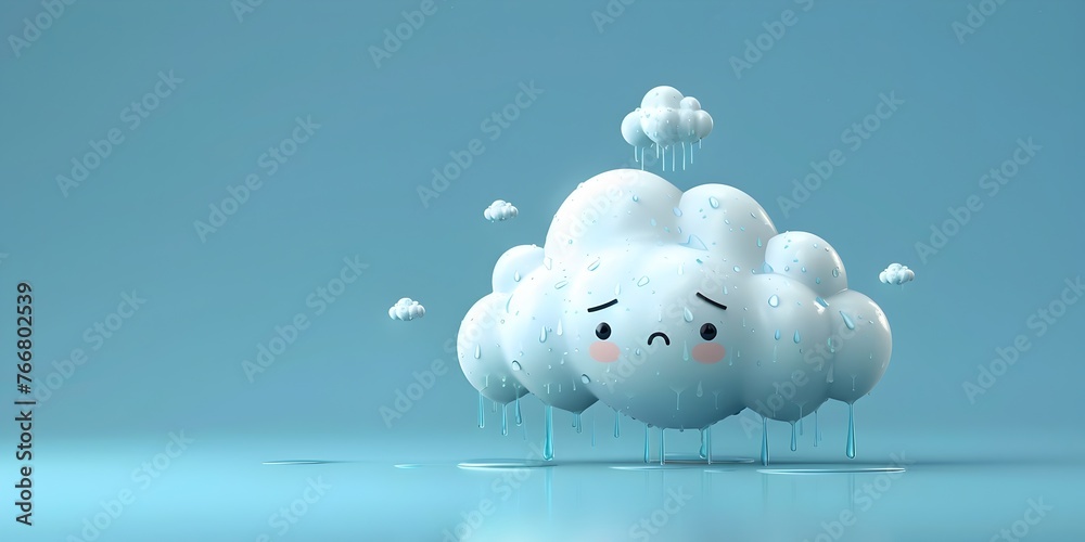 Sad Cloud Character Crying Acid Rain Tears Expressing Environmental ...
