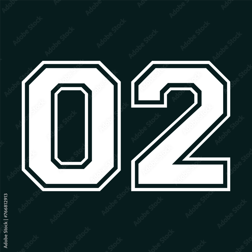 02,Classic Vintage Sport Jersey Number, Uniform numbers in black as fat ...