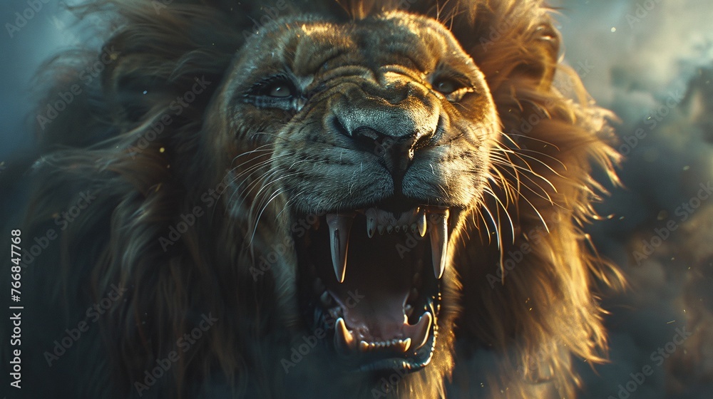 roaring lion close up portrait capturing its fierce and powerful roar ...
