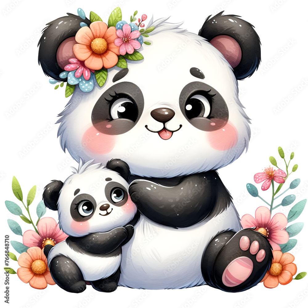 Watercolor Cute Happy Mother's Day Panda clipart Mom and Baby Graphics ...