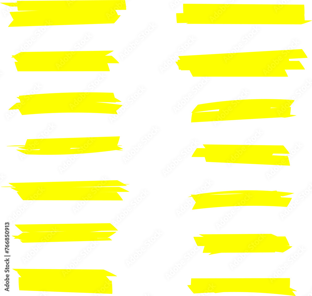 Highlighter line yellow marker strokes lines isolated on white ...