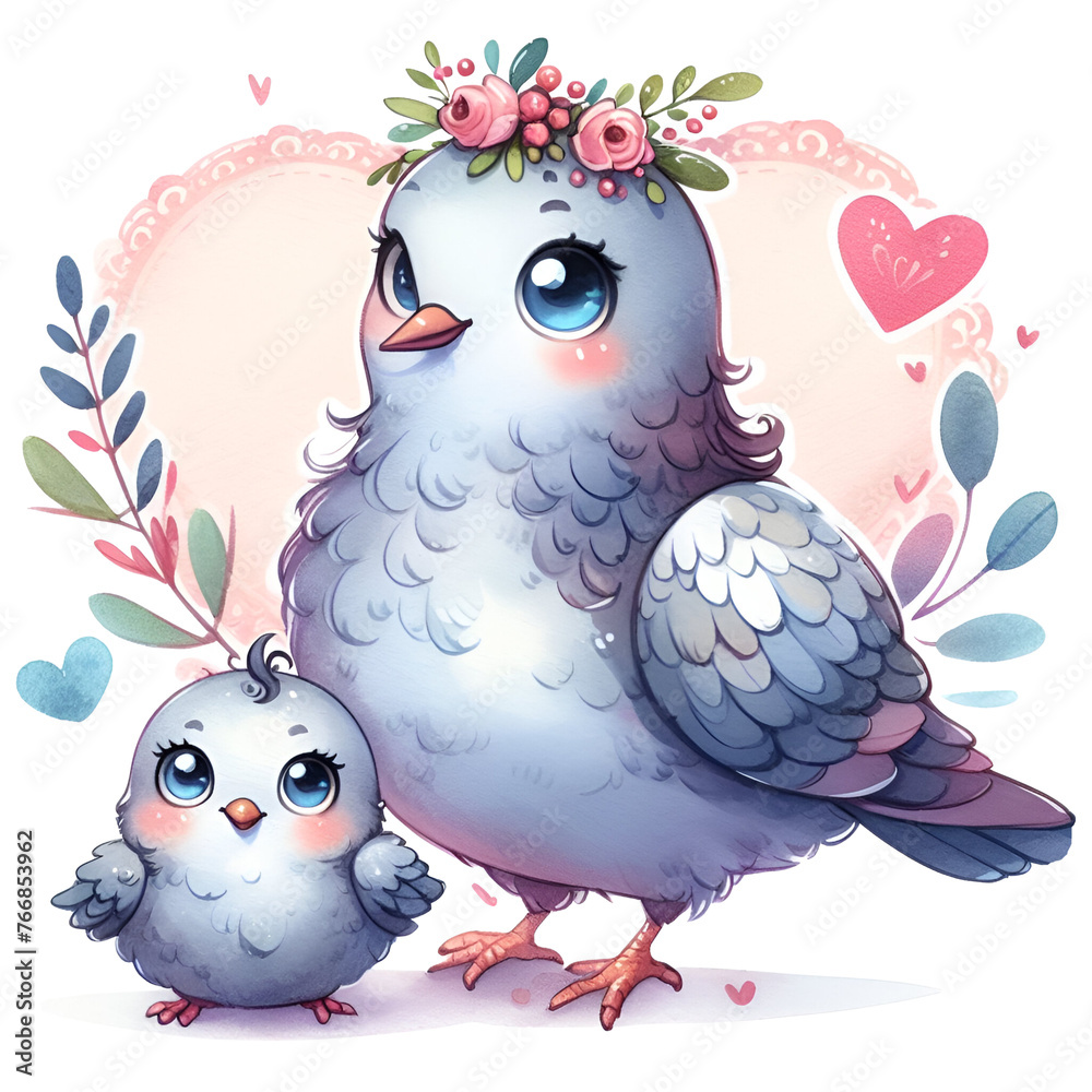 Стоковая иллюстрация «Watercolor Cute Mother And Baby Safari Animals ...