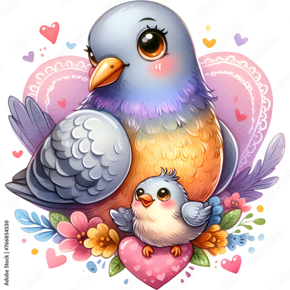 Стоковая иллюстрация «Watercolor Cute Mother And Baby Safari Animals ...