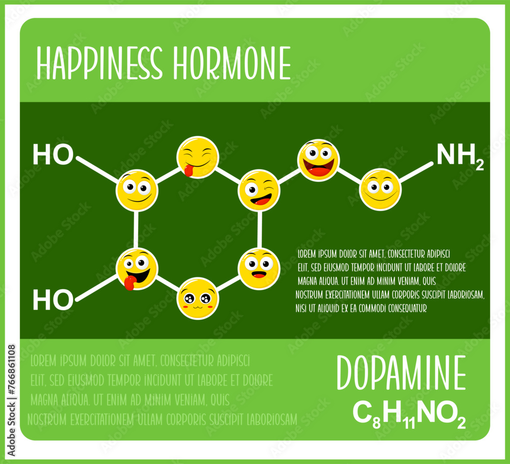 Chemical formula of Dopamine - happiness hormone. Molecular formula of ...