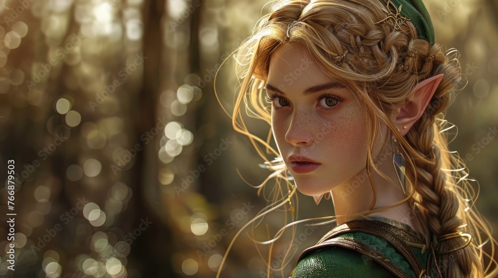 Illustration Stock Blonde elf girl with green eyes and pointed ears ...