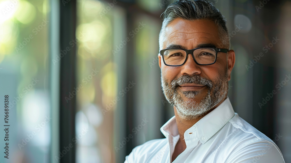 Handsome 45 years old gentle aboriginal Australian man, wearing glasses ...