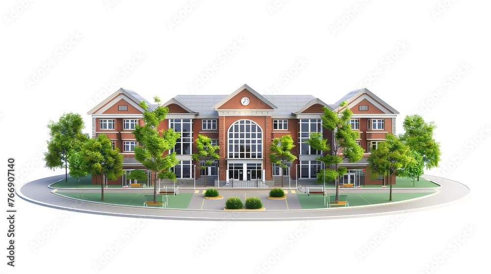 3d illustration school building, 3d rendering Isolated on Transparent ...