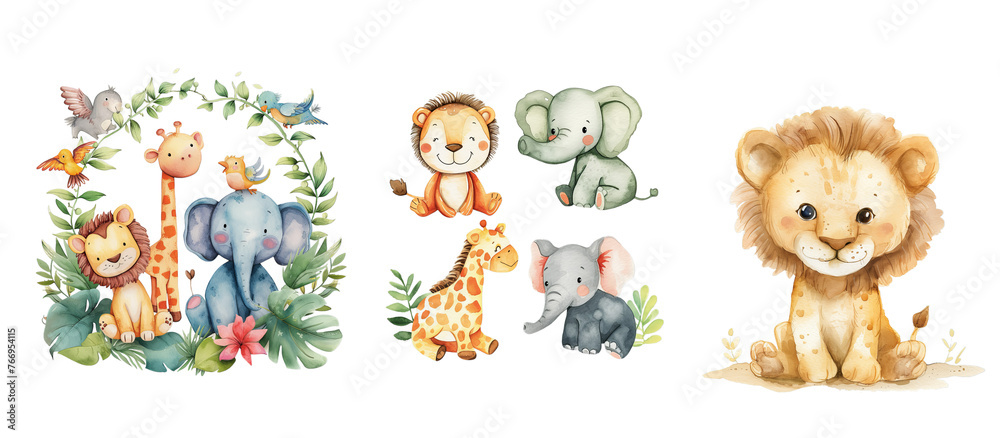 Watercolor safari animals Stock Photo | Adobe Stock