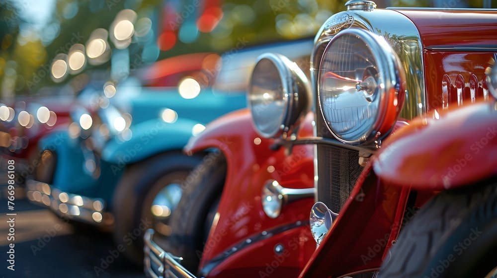 A collection of vintage automobiles line up, showcasing their polished ...