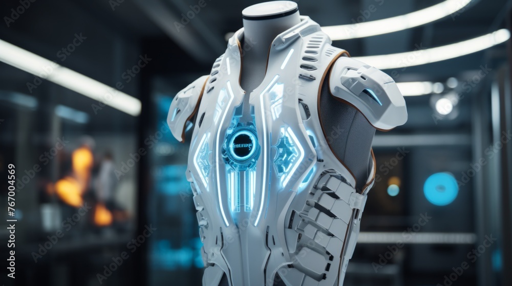 Futuristic Cooling Vest Display in High-Tech Lab Stock Illustration ...