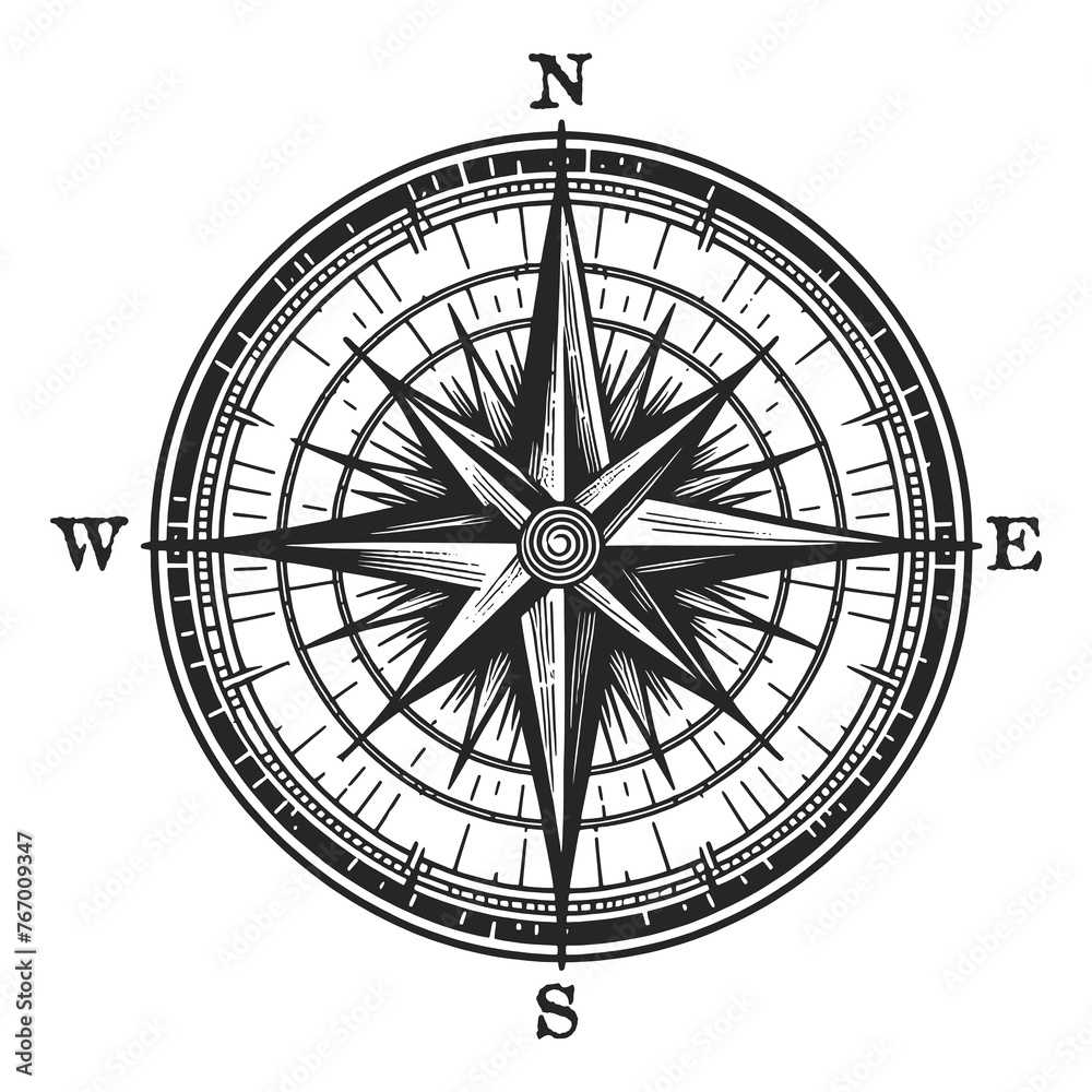 Wind rose Nautical Compass map sketch engraving generative ai fictional ...