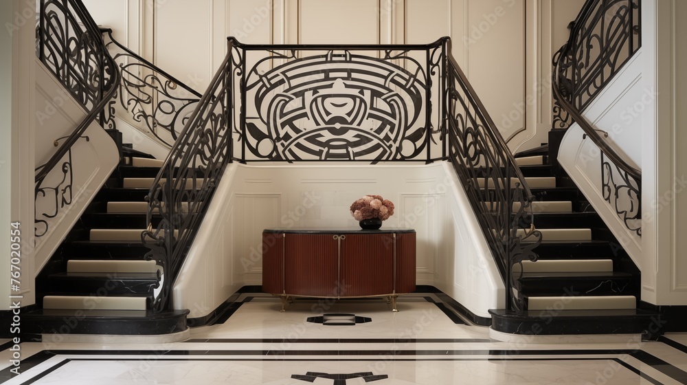 Art Deco jewel box entry with terrazzo floor patterns carved plaster ...