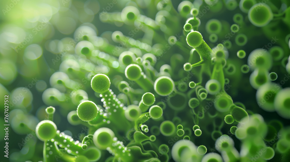 Microscopic bacteria, green color, 3d rendering Stock Illustration ...