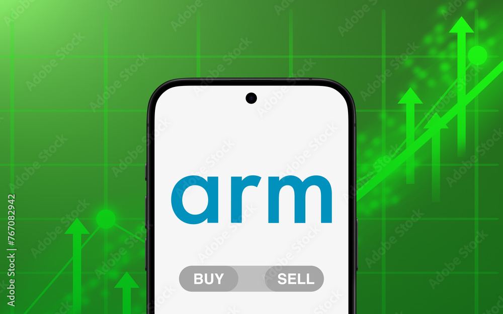 arm Holdings Logo shown on a modern smartphone, rising graph with ...