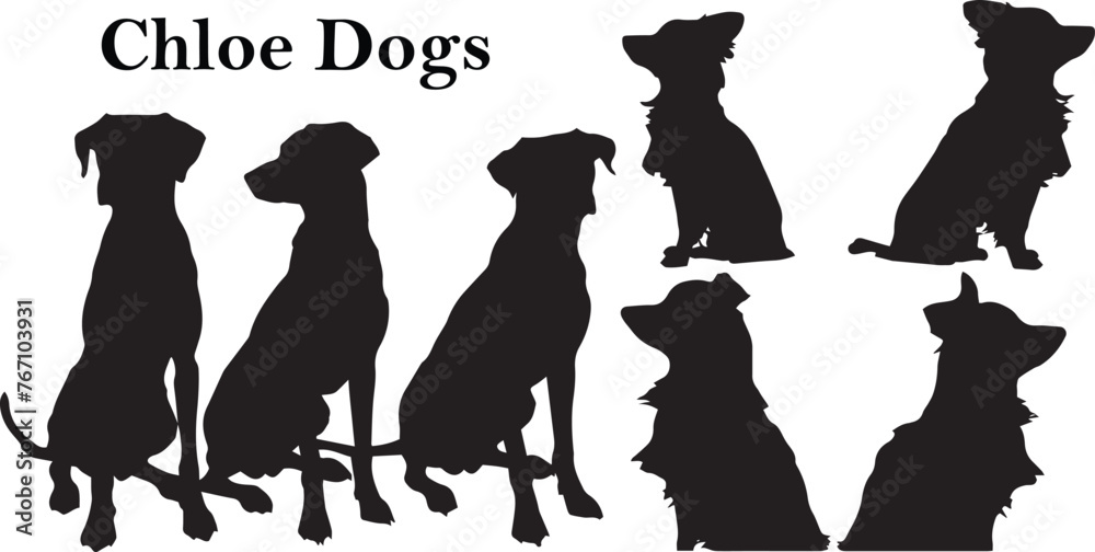 Silhouette Chloe Dog Vector Collection. Black Silhouette Chloe Dogs ...