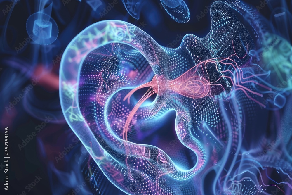 Stock-Illustration „Diagram of the auditory pathway, tracing the ...