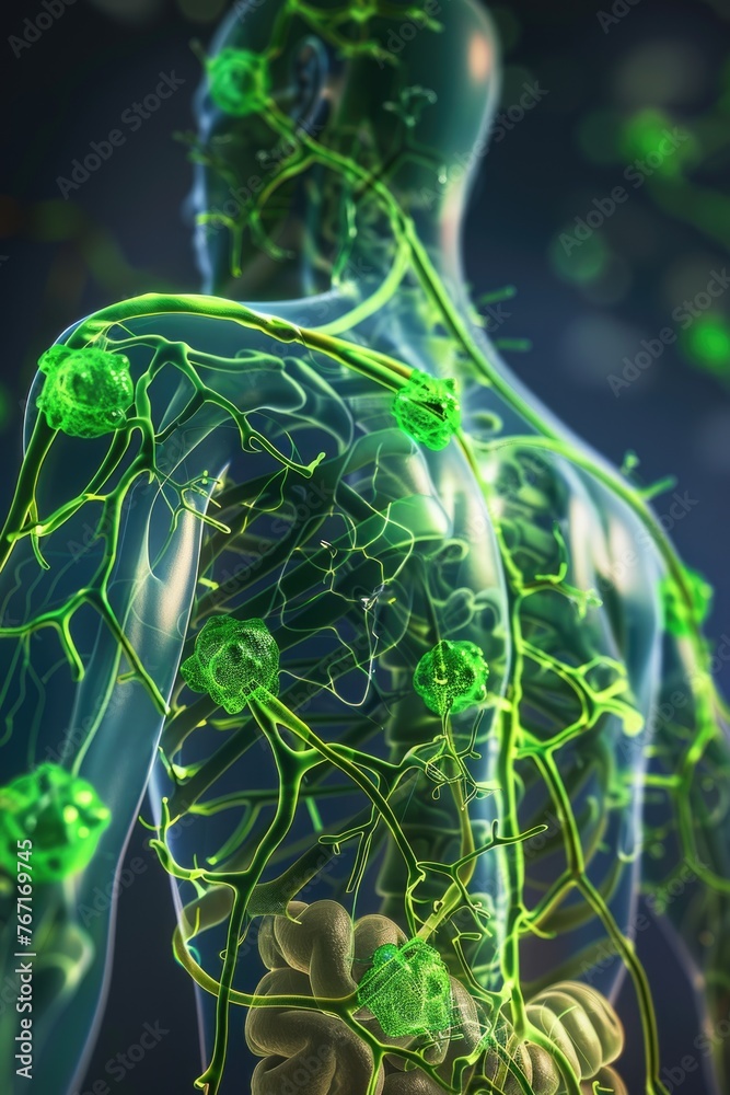 Artistic rendition of the colons lymphatic system, with a focus on ...