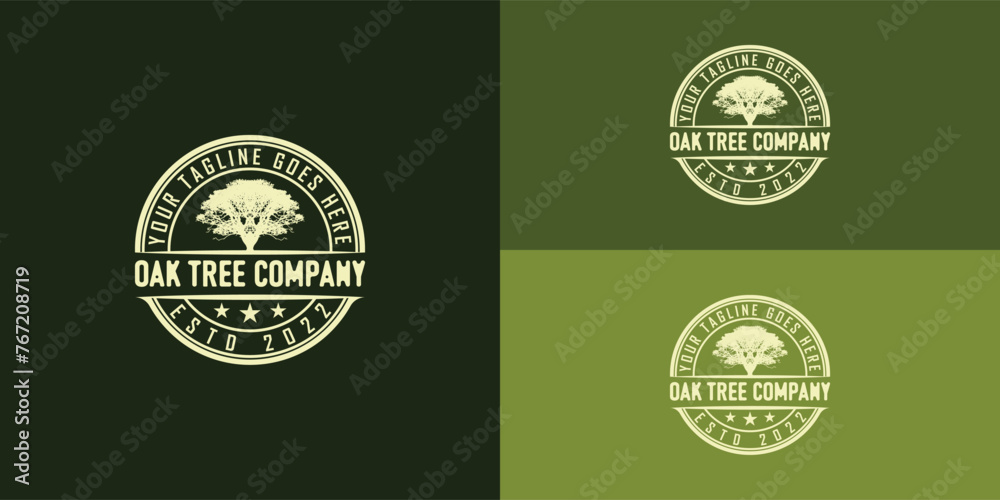 Vintage Oak Maple Tree service with retro stamp logo in soft gold ...