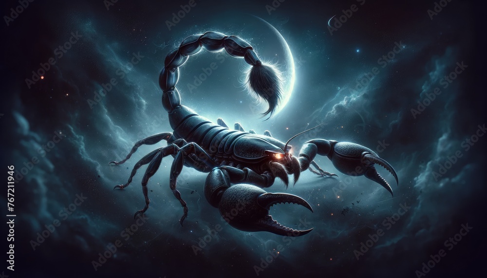 Scorpion with a human face under a full moon Stock Illustration | Adobe ...