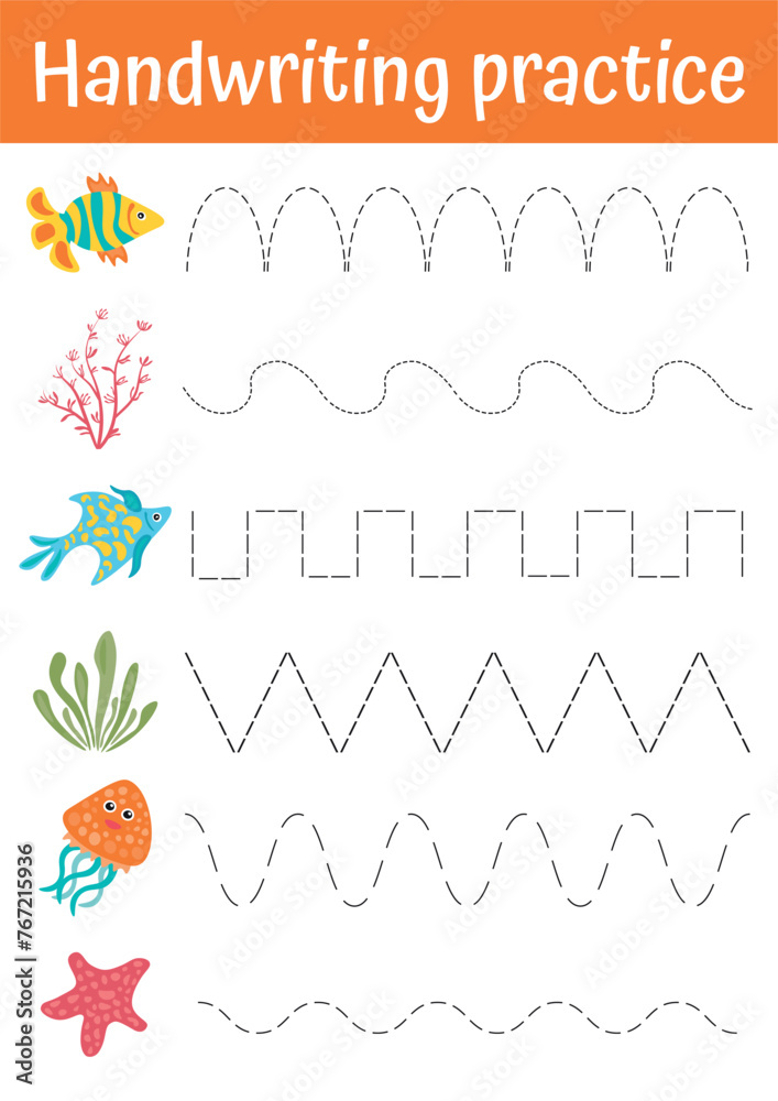 Tracing lines, handwriting training worksheet for kids. Writing ...