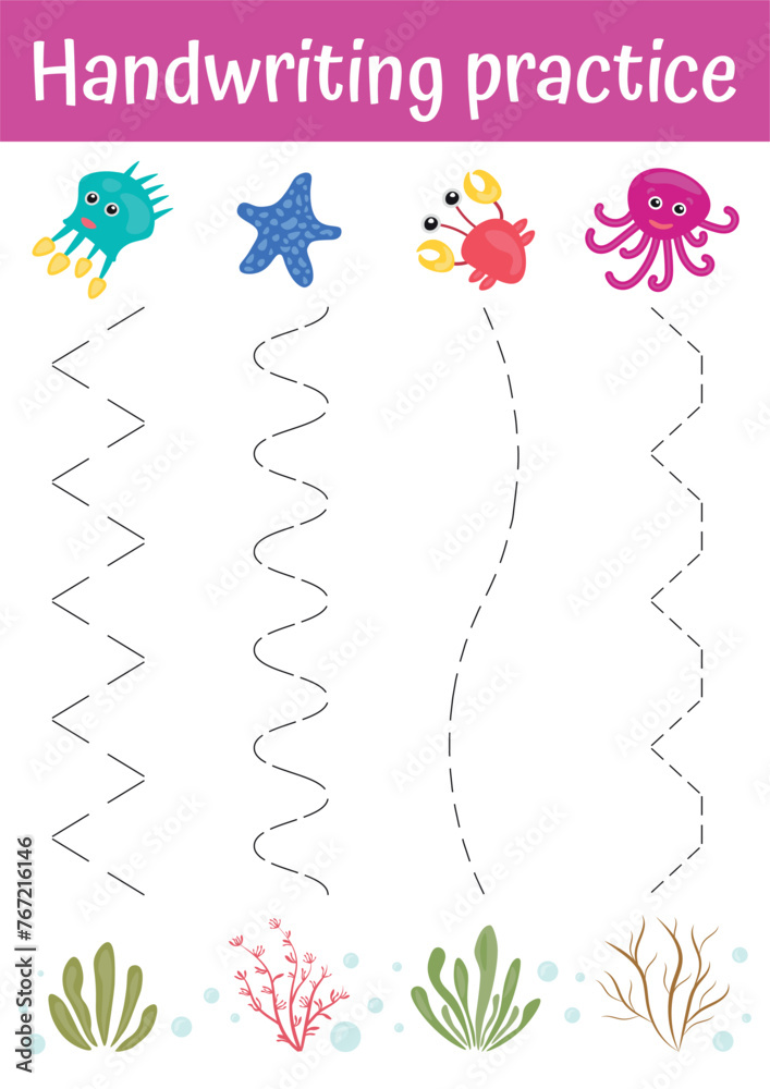 Tracing lines, handwriting training worksheet for kids. Writing ...