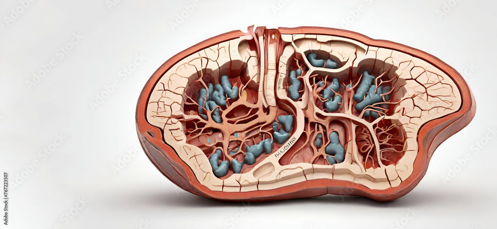 Schematic vector diagram of a kidney. Kidney structure with labeled ...