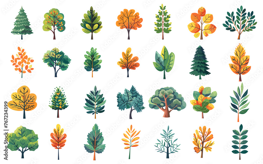 Deciduous and evergreen forest plants icons. Trees collection isolated ...