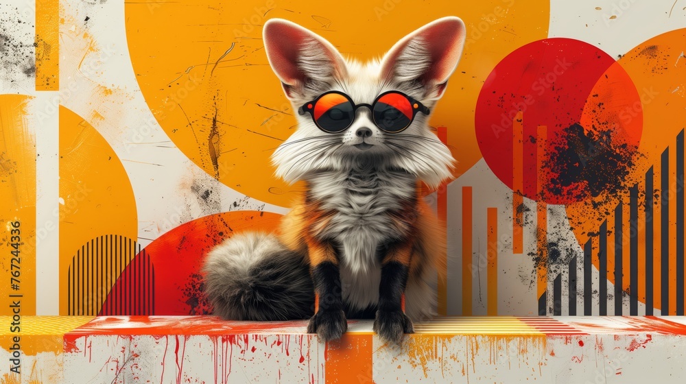 Stylish surreal fennec fox with sunglasses; digital artwork of a ...
